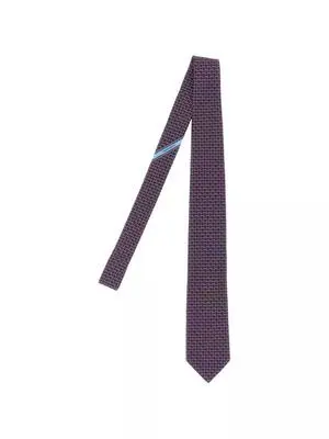 FERRAGAMO Gancini Links Print Silk Tie - Blue