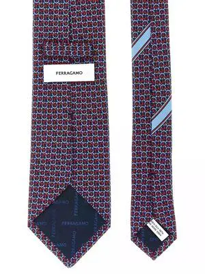 FERRAGAMO Gancini Links Print Silk Tie - Blue