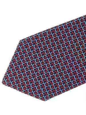 FERRAGAMO Gancini Links Print Silk Tie - Blue