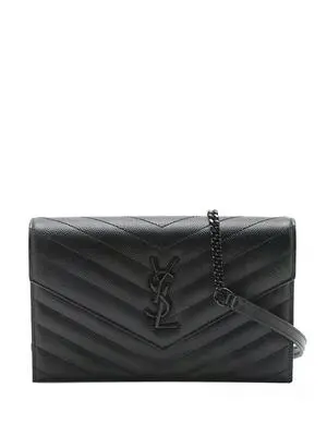 Saint Laurent 2008 Grain De Poudre Cassandre Monochrome Envelope Chain Wallet Crossbody Bag - Black