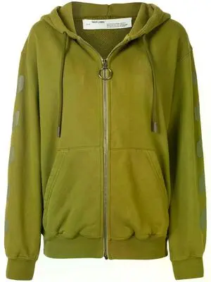 Off-White Printed Drawstring Hoodie - Green