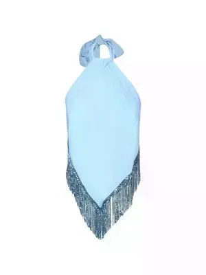 Rabanne Fringe-trimmed Halterneck Top - Blue