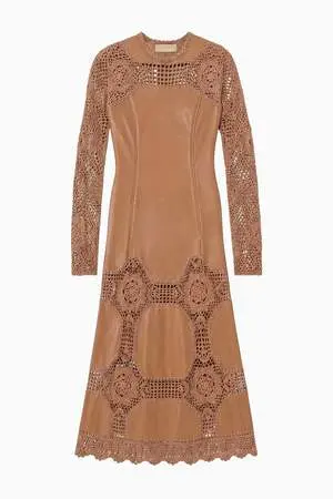 Ulla Johnson Emi Long Sleeve Crochet & Leather Dress