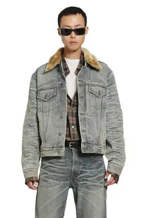 Acne Studios Shearling Collar Denim Jacket - Blue