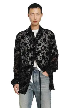 ANN DEMEULEMEESTER Andre Roses Dévoré Shirt - Black