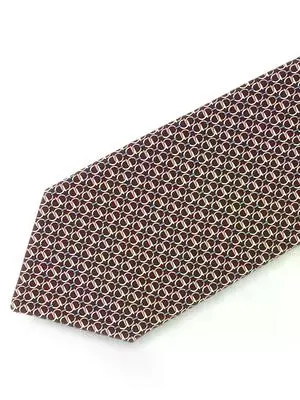 FERRAGAMO Gancini Links Print Silk Tie - Red