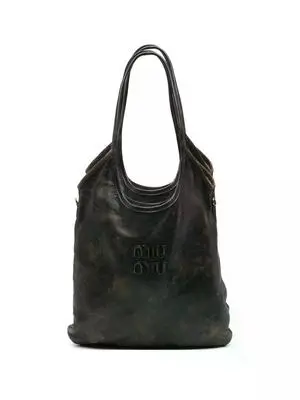 Miu Miu Ivy Logo-appliqué Leather Tote Bag - Brown