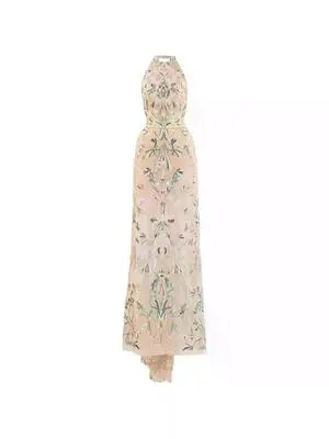 SAIID KOBEISY Embroidered Halter-neck Lace Maxi Dress