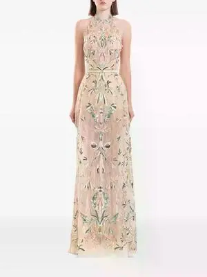 SAIID KOBEISY Embroidered Halter-neck Lace Maxi Dress