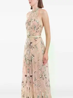 SAIID KOBEISY Embroidered Halter-neck Lace Maxi Dress