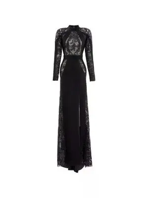 SAIID KOBEISY Embroidered Lace Long Sleeve Maxi Dress - Black