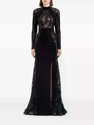 SAIID KOBEISY Embroidered Lace Long Sleeve Maxi Dress