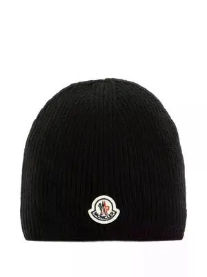 Moncler Logo-patch Ribbed Beanie Hat - Black