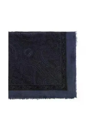 Etro Paisley-print Raw-edge Scarf - Blue