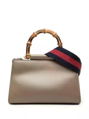 Gucci 2000-2015 Mini Calfskin Web Bamboo Nymphaea Satchel - Brown