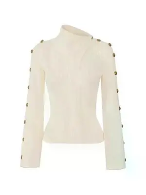 Elisabetta Franchi Knit Pullover With Jewel Buttons - Neutrals