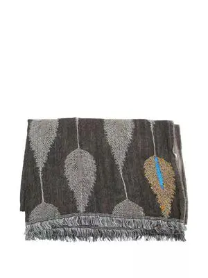 Altea Feather-pattern Fringed Scarf - Brown