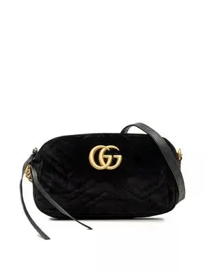 Gucci 2016-2026 Small Gg Marmont Matelasse Velvet Crossbody Bag - Black