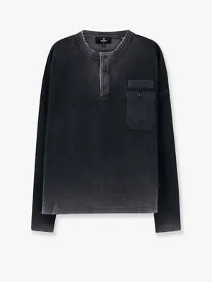 REPRESENT Cotton Henley Tshirt With A Washedout Effect - Black