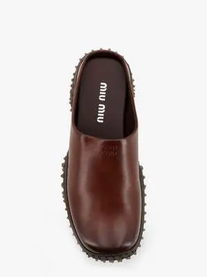 Miu Miu Leather Sabot With Embossed Logo