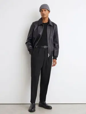 REISS Tailored Fit Wool-blend Belted Pleated Trousers - Black