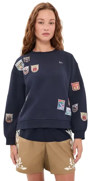 Sea Davis Patchwork Crew Neck Sweatshirt - Navy
