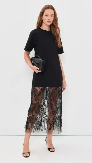 Endless Rose Mix Rhinestone Lace T-shirt Midi Dress