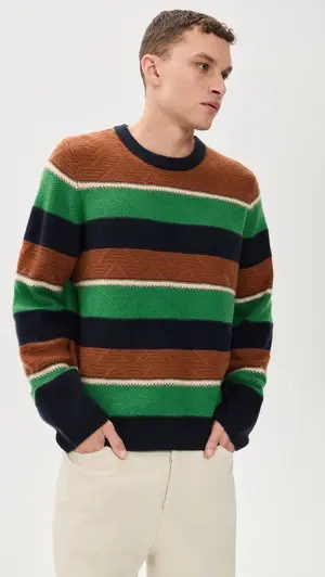 Guest In Residence Stripe Cashmere Crew Neck Sweater - Midnight Combo