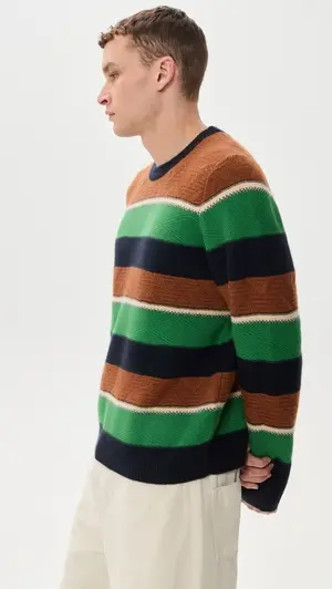 Guest In Residence Stripe Cashmere Crew Neck Sweater - Midnight Combo