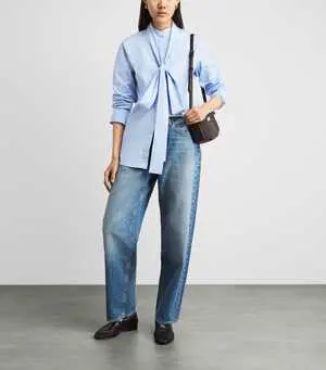 7 For All Mankind Cotton Tie Detail Shirt - Blue