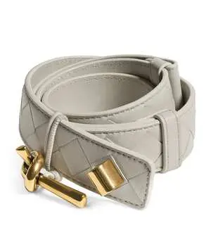 Bottega Veneta Nappa Leather Intrecciato Belt - Grey