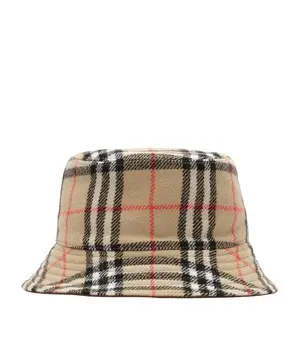 Burberry Wool Reversible Check Bucket Hat - Beige
