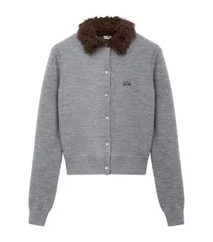 Loewe Wool Cardigan With Brushed Collar - Grey