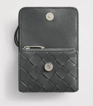 Bottega Veneta Leather Intrecciato Andiamo Trifold Wallet - Grey