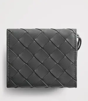 Bottega Veneta Leather Intrecciato Andiamo Trifold Wallet - Grey