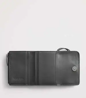 Bottega Veneta Leather Intrecciato Andiamo Trifold Wallet - Grey