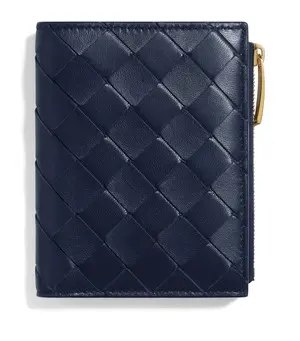 Bottega Veneta Small Nappa Leather Intrecciato Bifold Wallet - Blue