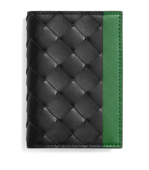 Bottega Veneta Leather Intrecciato Bifold Card Holder - Black