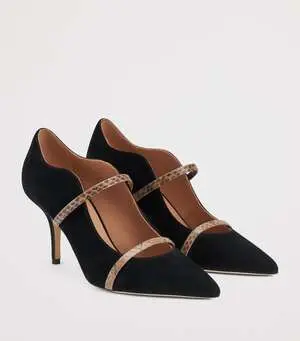 MALONE SOULIERS Maureen Suede And Snakeskin Stiletto Pumps - Black