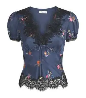 SELF-PORTRAIT Satin-lace Floral Blouse