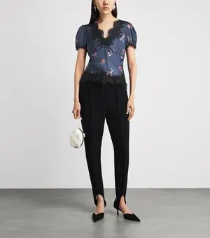 SELF-PORTRAIT Satin-lace Floral Blouse