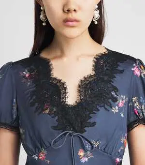 SELF-PORTRAIT Satin-lace Floral Blouse