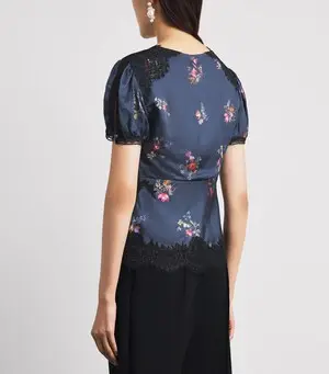 SELF-PORTRAIT Satin-lace Floral Blouse