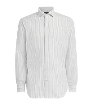 BARBA NAPOLI Washed Cotton Stripe Shirt - Green