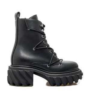 Off-White Round Toe Lace-up Boots