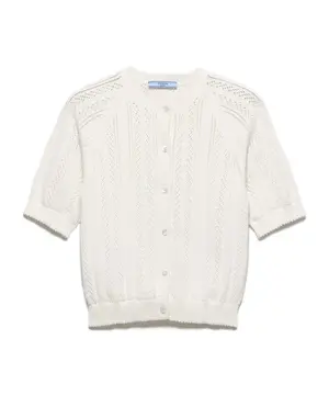 Prada Short-sleeved Openwork Cotton Cardigan