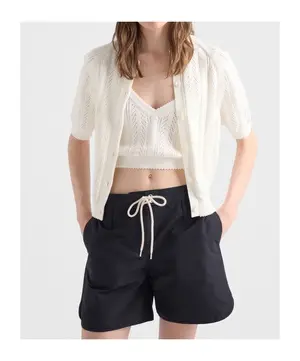 Prada Short-sleeved Openwork Cotton Cardigan