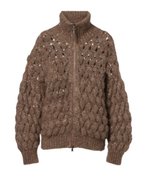 Brunello Cucinelli Open-knit Sequined Mohair And Wool-blend Cardigan - Brown