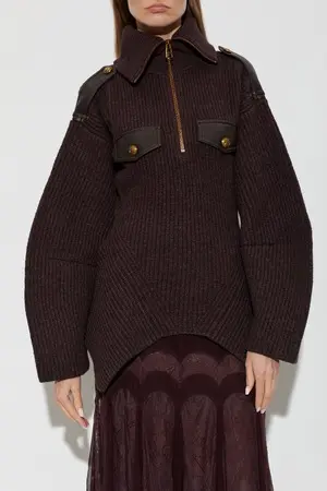 Zimmermann Ribbed Wool Sweater With Leather Accents