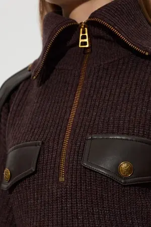 Zimmermann Ribbed Wool Sweater With Leather Accents